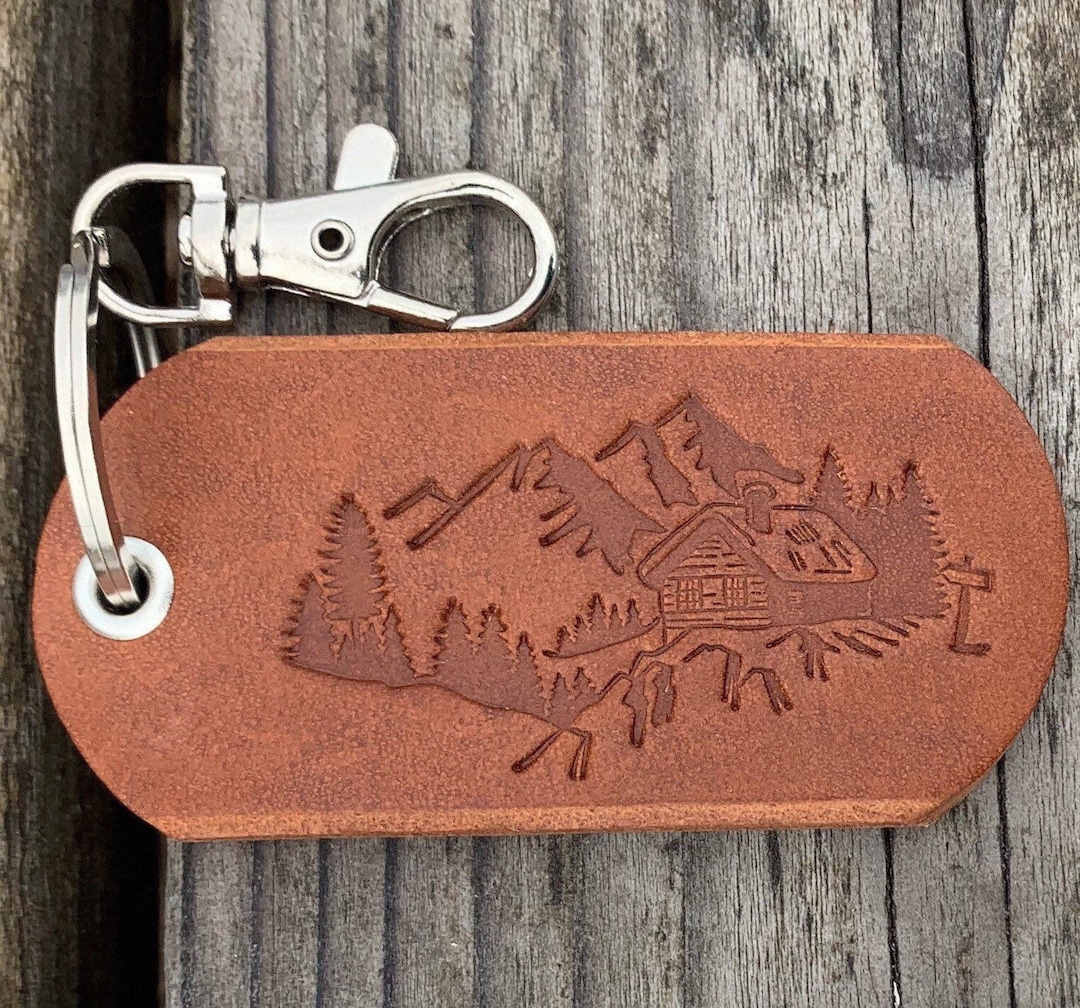 Cabin Keyfob, Mountain Key Ring, Forest Keychain, Leather Key Chain ...