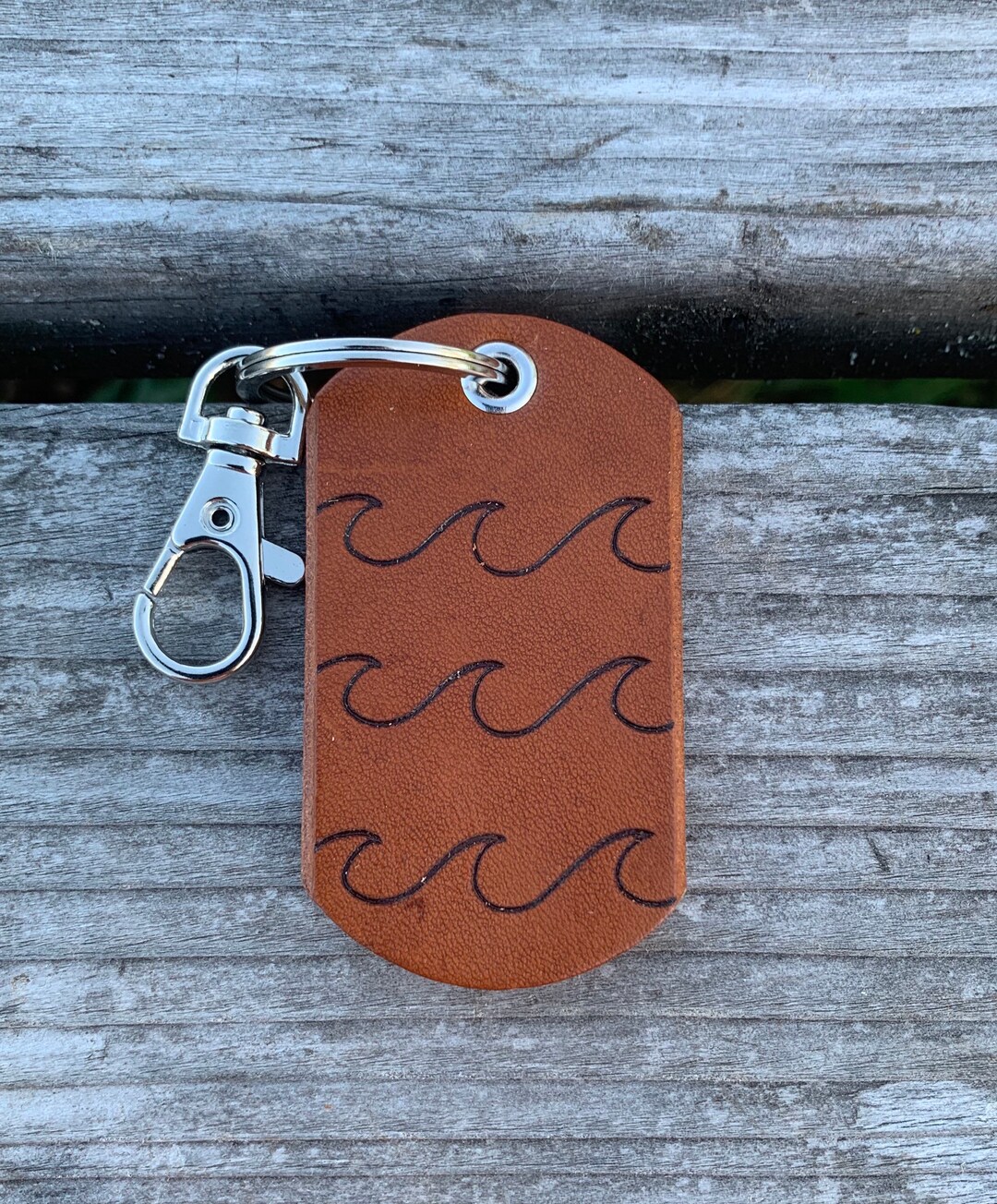 Wave Keyfob, Beach Key Ring, Ocean Keychain, Leather Key Chain, Beachy ...