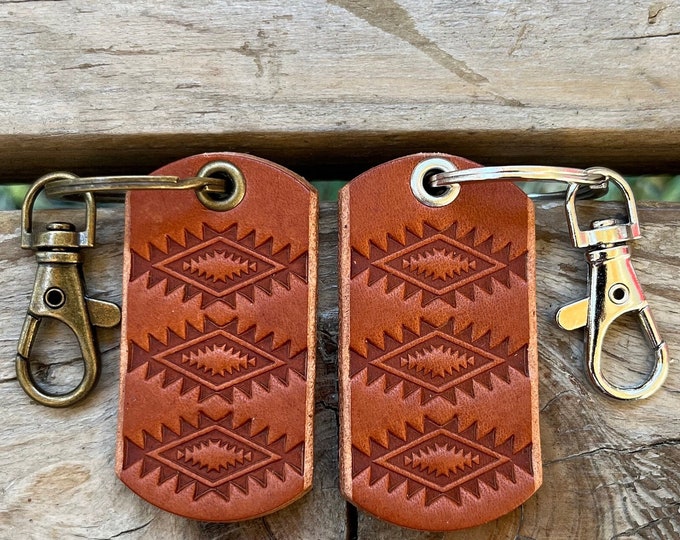 Handmade Full Grain Leather Keychain: Southwest Aztec Key Fob - Etsy