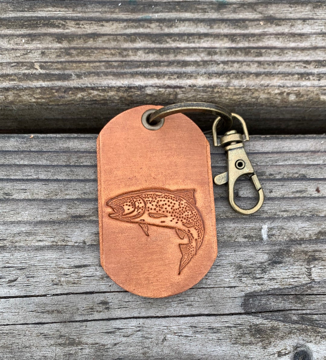 Trout Keyfob, Fishing Key Ring, Fish Keychain, Leather Key Chain ...