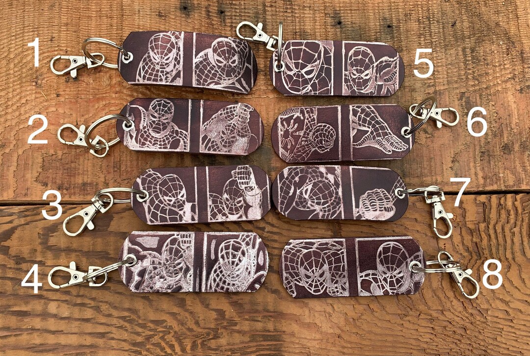 Spider-man Keyring, Spiderman Key Ring, Leather Keychain, Spider Man ...