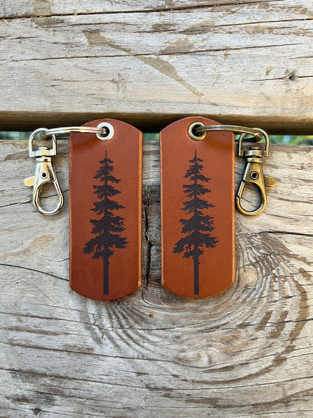 Evergreen Key Ring, Fir Tree Keychain, Leather Key Chain, Outdoors Key ...