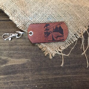 Camp Scene Leather Keychain Tent Key Chain Leather Key | Etsy
