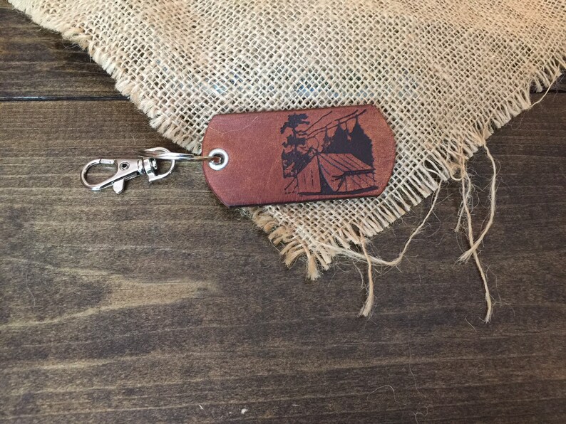 Camp Scene Leather Keychain Tent Key Chain Leather Key - Etsy