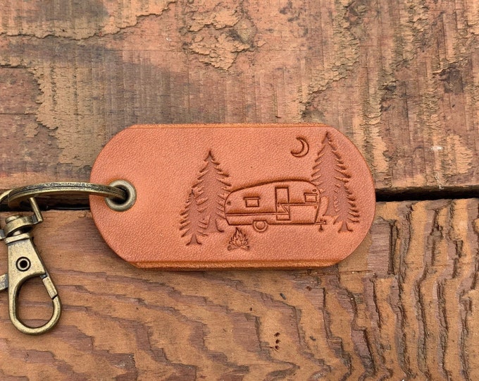 Travel Trailer Keyfob, Camping Key Ring, Camp Keychain, Leather Key ...