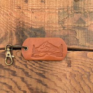 Nature Keyfob, Mountain Key Ring, Forest Keychain, Leather Key Chain ...