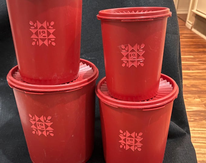 Red Servalier Tupperware Canister Set Set of 4 Canisters W/lids - Etsy
