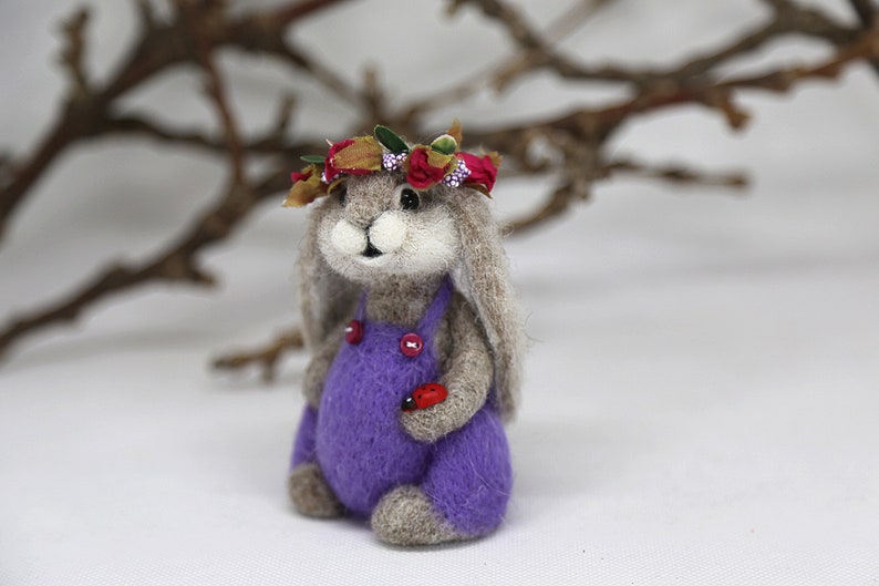 Needle Felted Bunny ABIGAIL With Ladybug and Miniature Flower - Etsy