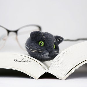 Cat Needle Felted Bookmark. Grey Cat Unusual Ecofriendly Gift | Etsy