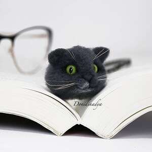 Cat Needle Felted Bookmark. Grey Cat Unusual Ecofriendly Gift | Etsy