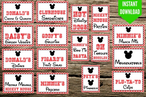 Mickey Mouse Birthday Party Food Signs 4x6 | Etsy
