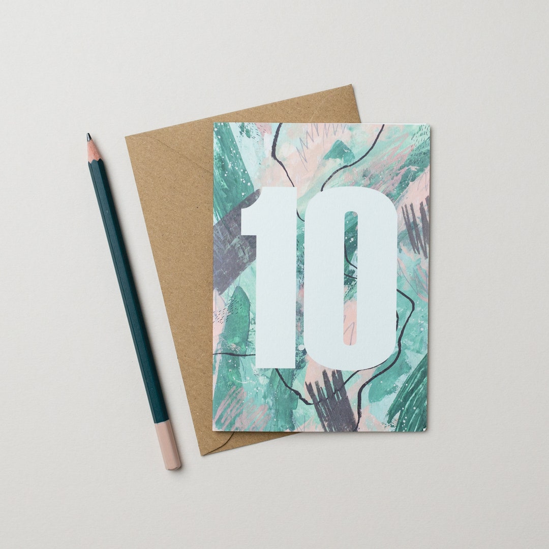 10th Birthday Card - Green Peach Arty Textures - Etsy