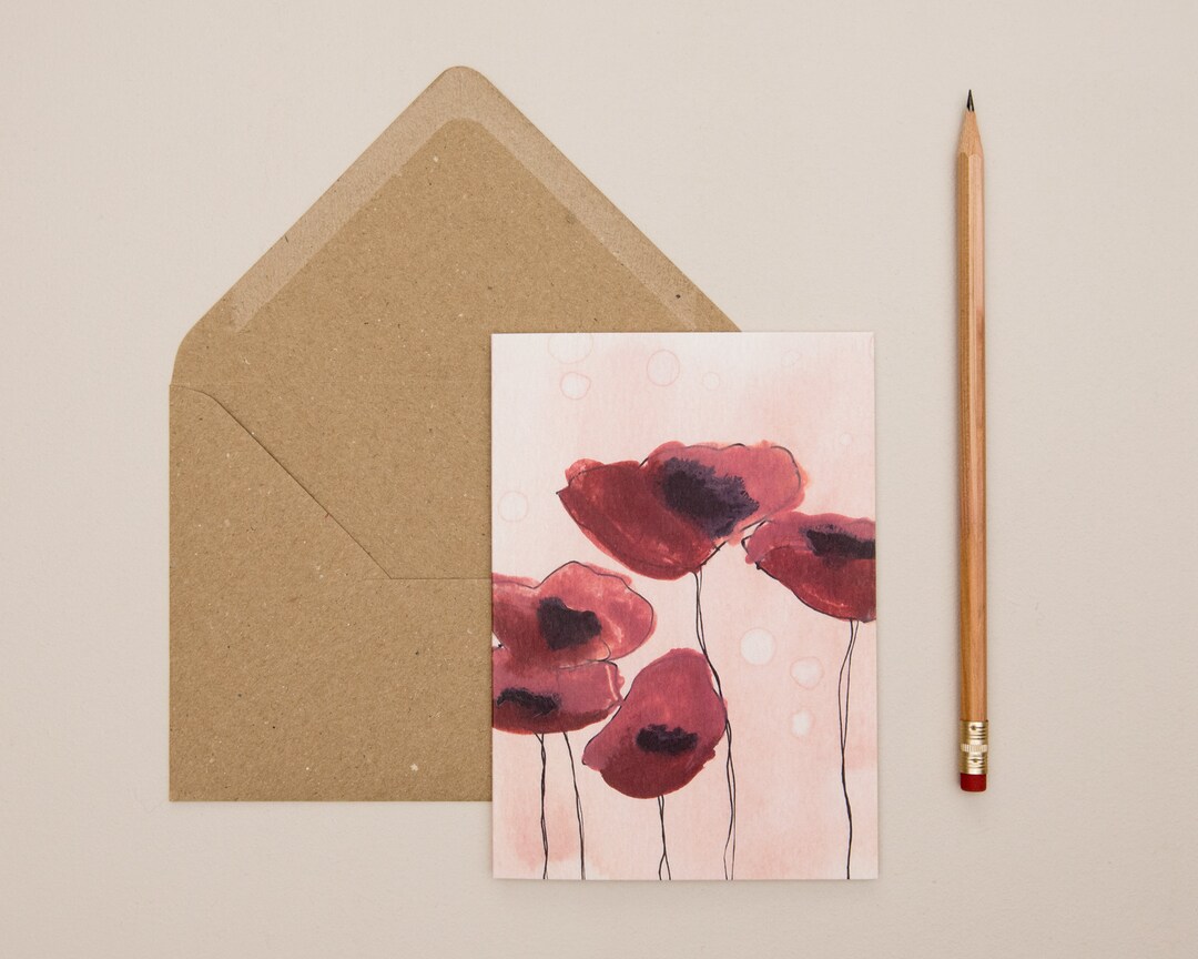 Poppy Card / Floral Card / Flower Card / Art Card / Hello Card / Blank ...