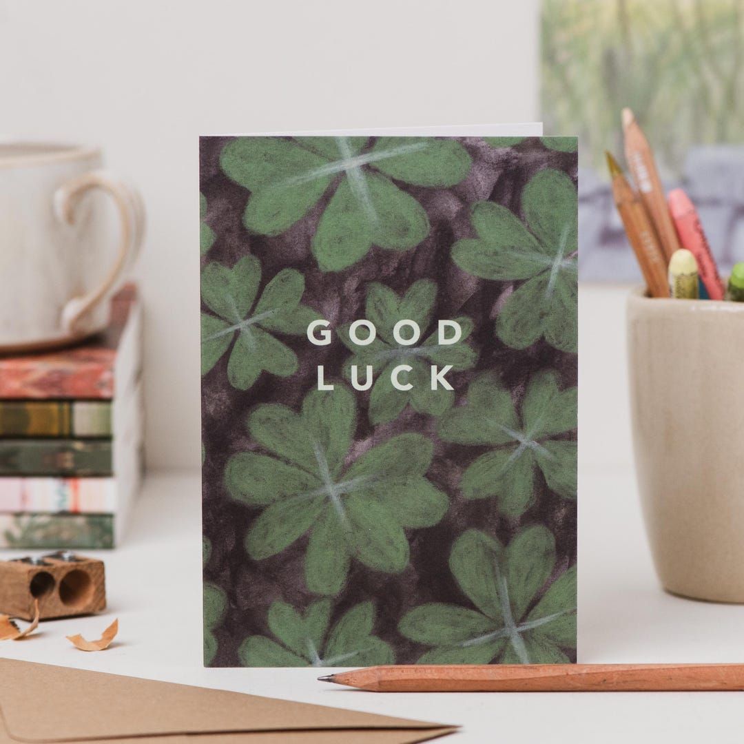 Good Luck Card - Four Leaf Clover - Illustrated Nature Art - Etsy