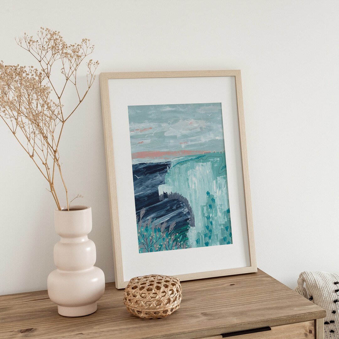 Bempton Cliffs Yorkshire Art / Sea Cliffs Art / Abstract Landscape Wall ...