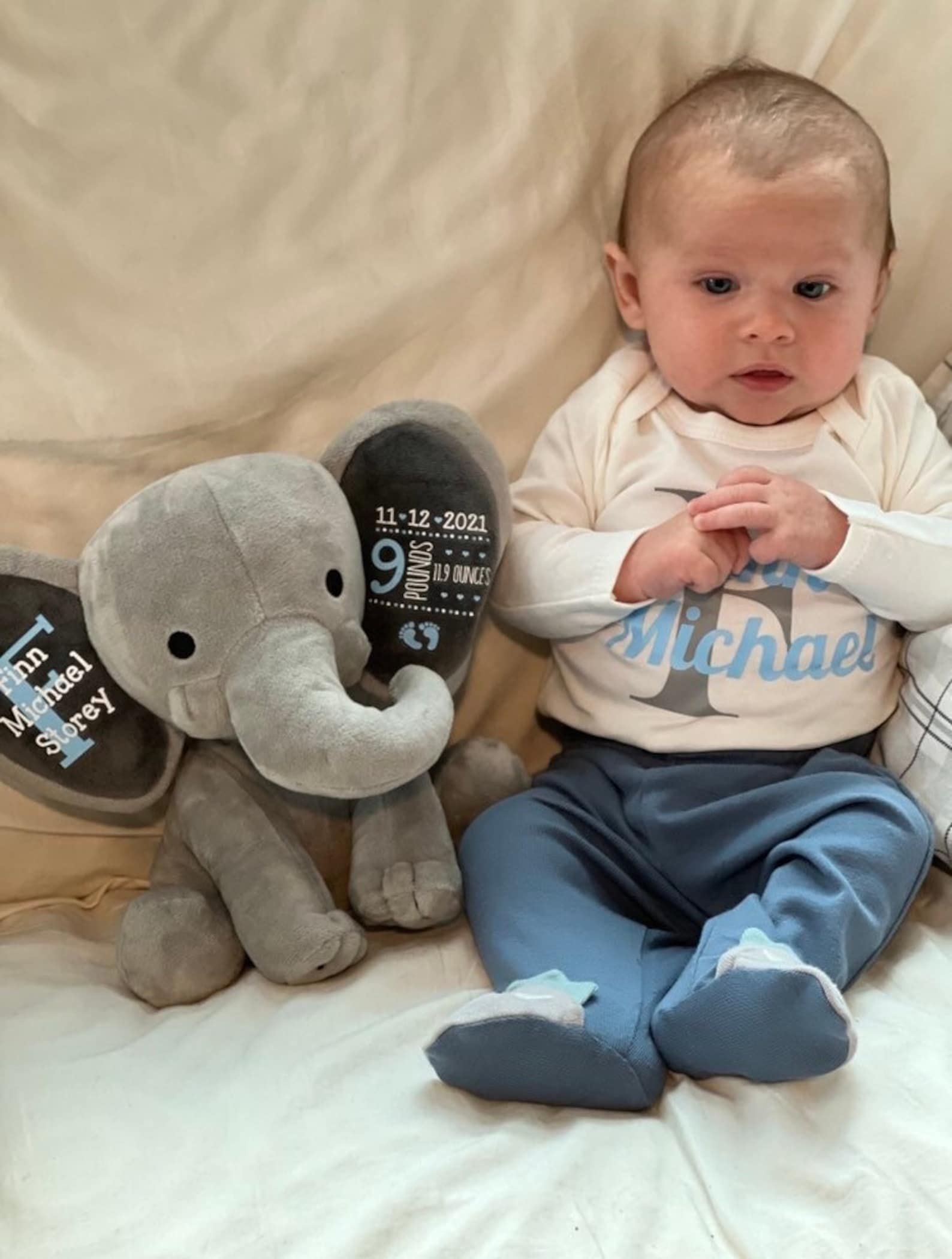 Custom Baby Boy Gift 3-piece Shower Set Elephant, Bodysuit, & Bib ...