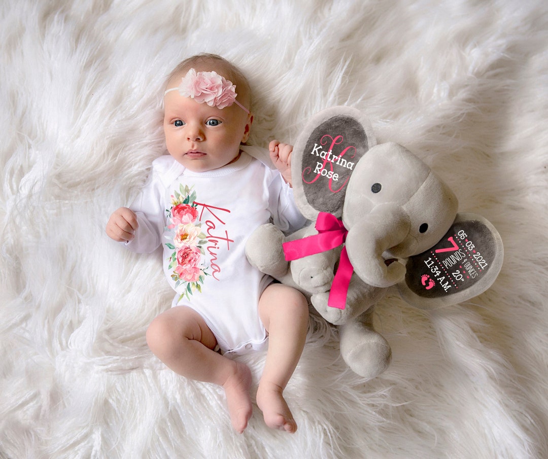 Newborn Baby Girl Gift Set 2-pieces Customized Elephant Stuffed Animal ...