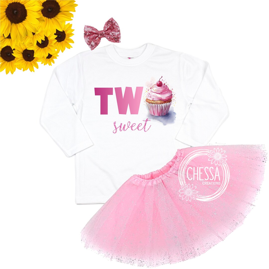 Two Sweet Girls 2nd Birthday Outfit, Cupcake Girl Shirt for Second ...