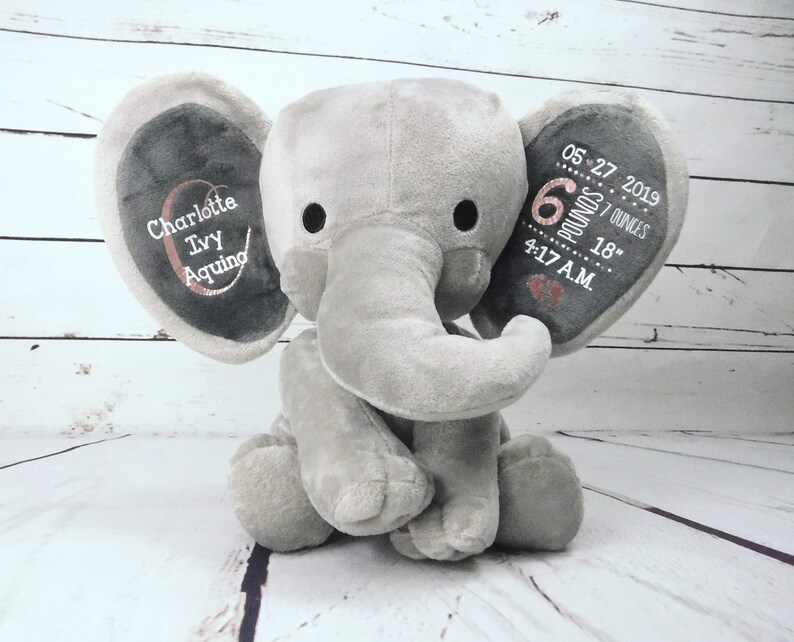 Personalized Baby Girl Gift, Memory Bear Elephant Stuffed Animal, Pink ...