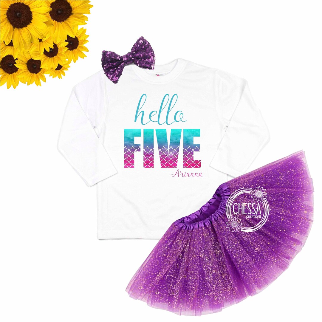 Hello Five Mermaid Birthday Shirt Girl 4 5 6 7 Year Old 5th Birthday ...