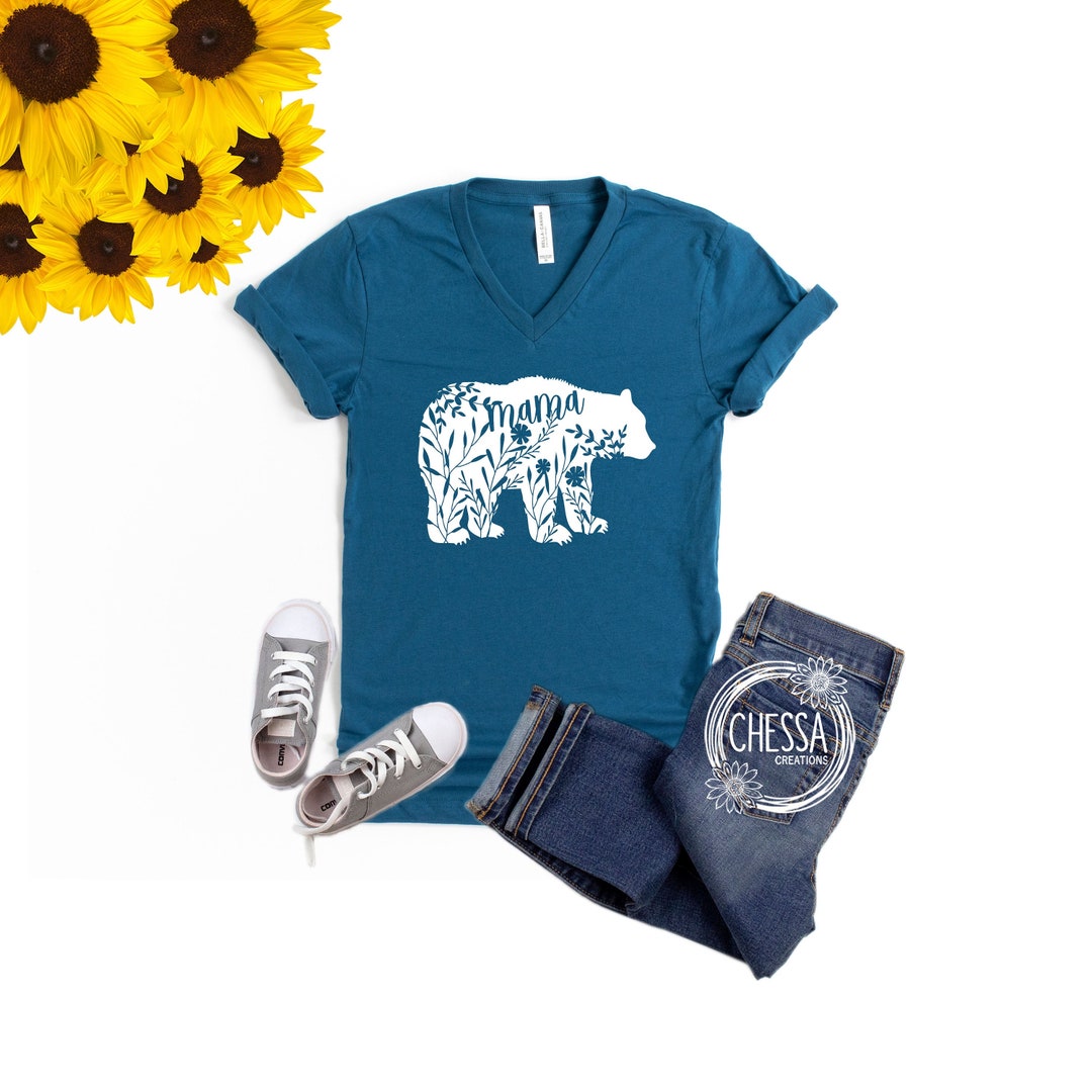 Mom Gift, Mama Shirt Kids Names Bear Shirt Custom Vneck Plus Size ...