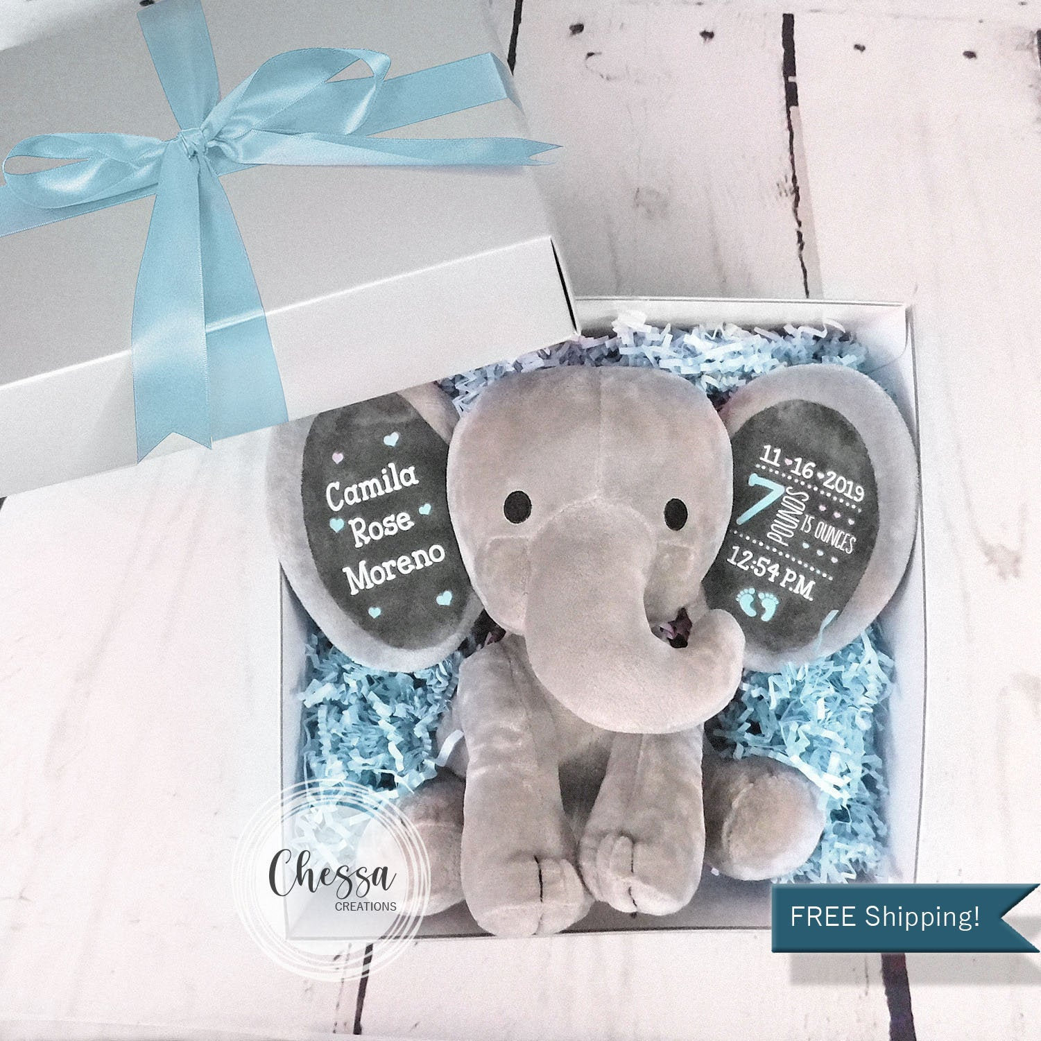 Personalized Baby Boy Gift Basket, Shower, Custom Elephant Birth Stats ...