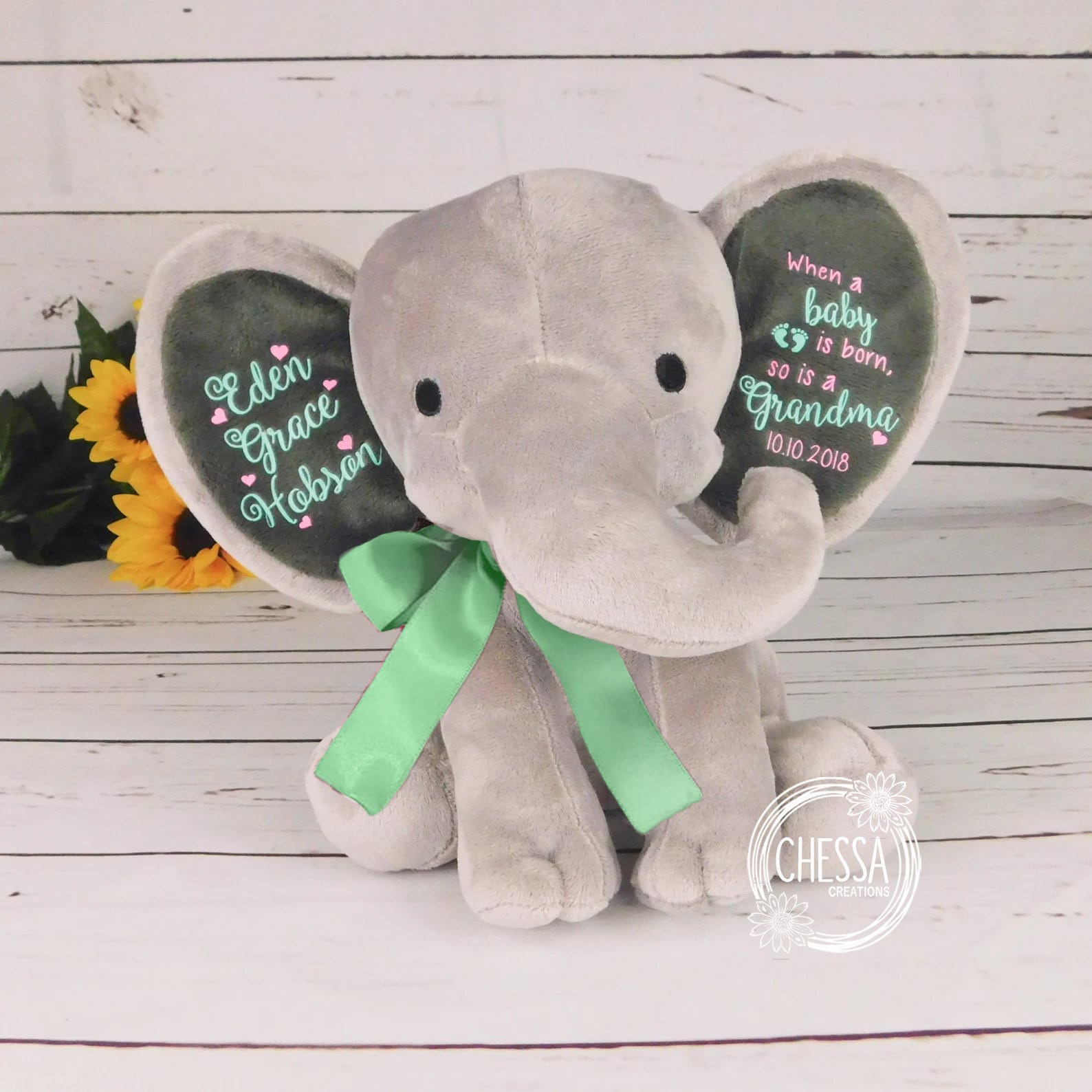 New Grandma Gift, Baby Announcement Grandparent, Mint & Bubblegum Pink ...