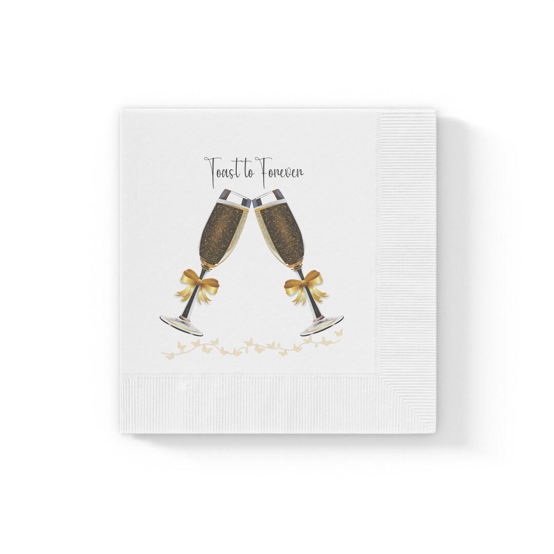 Wedding Toast to Forever Champagne Toast White Coined Napkins - Etsy