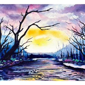 Art Print of Sundown Over a River, Multiple Paint Sizes Available. - Etsy
