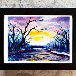Art Print of Sundown Over a River, Multiple Paint Sizes Available. - Etsy