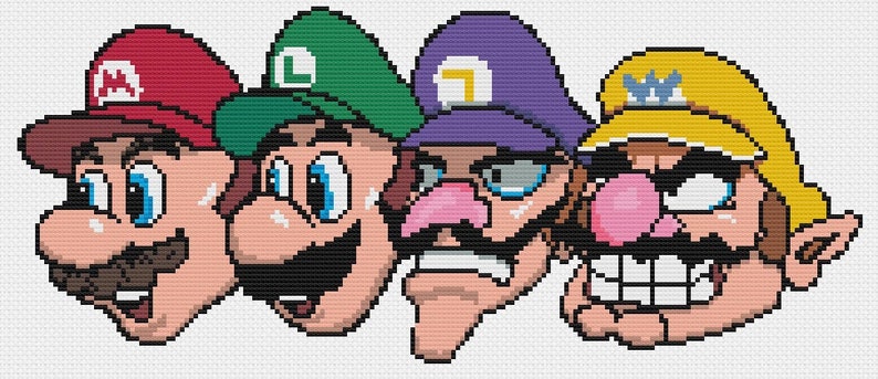 Mario Luigi Waluigi & Wario Cross Stitch Pattern PDF | Etsy