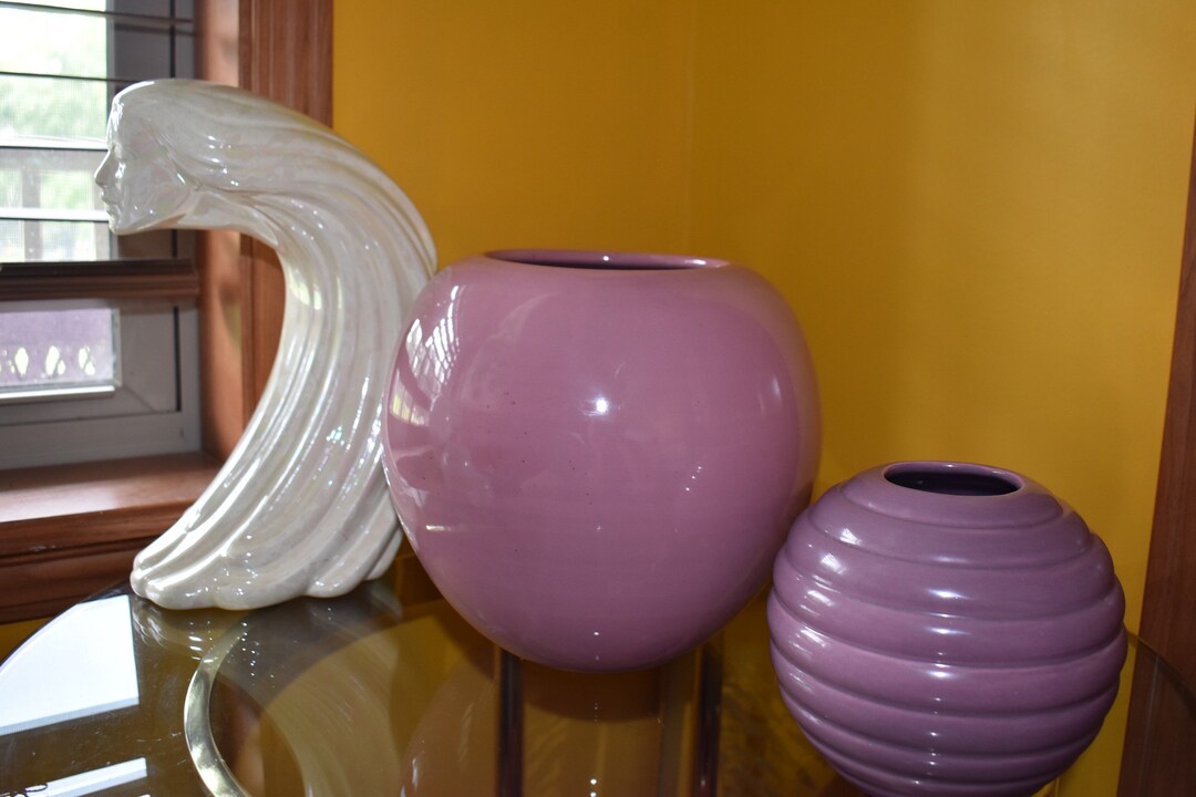 Vintage 1980s 80s Dusty Mauve Rounded Ceramic Vase Planter Pot - Etsy