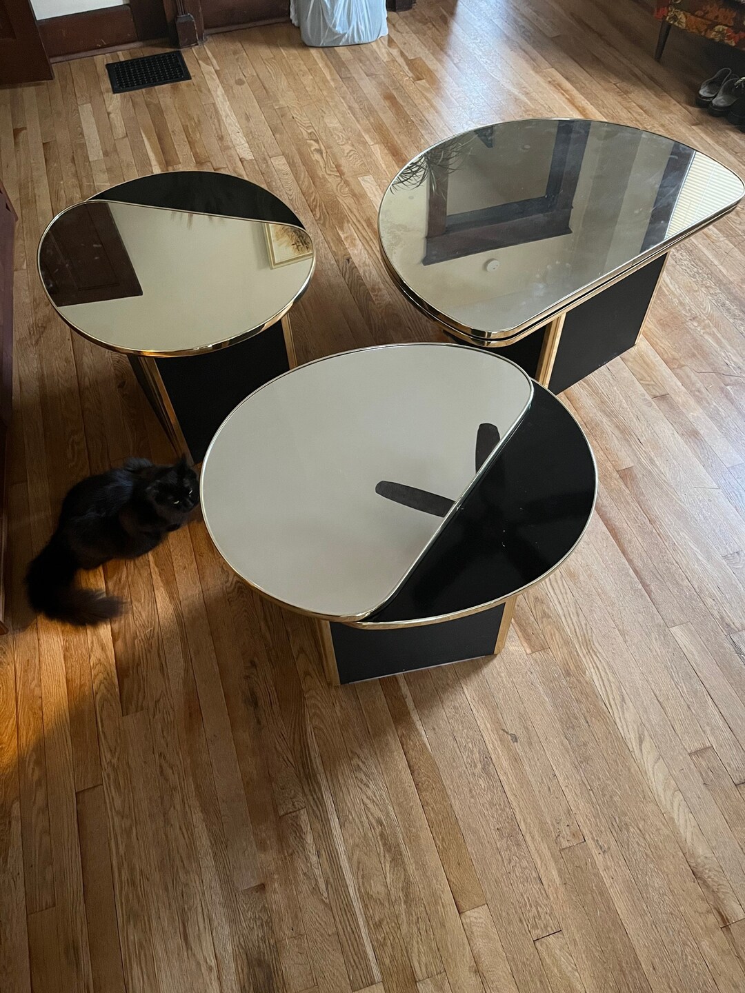 Vintage 1980s 80s Post Modern Art Deco Revival Mirror Black Lacquer ...