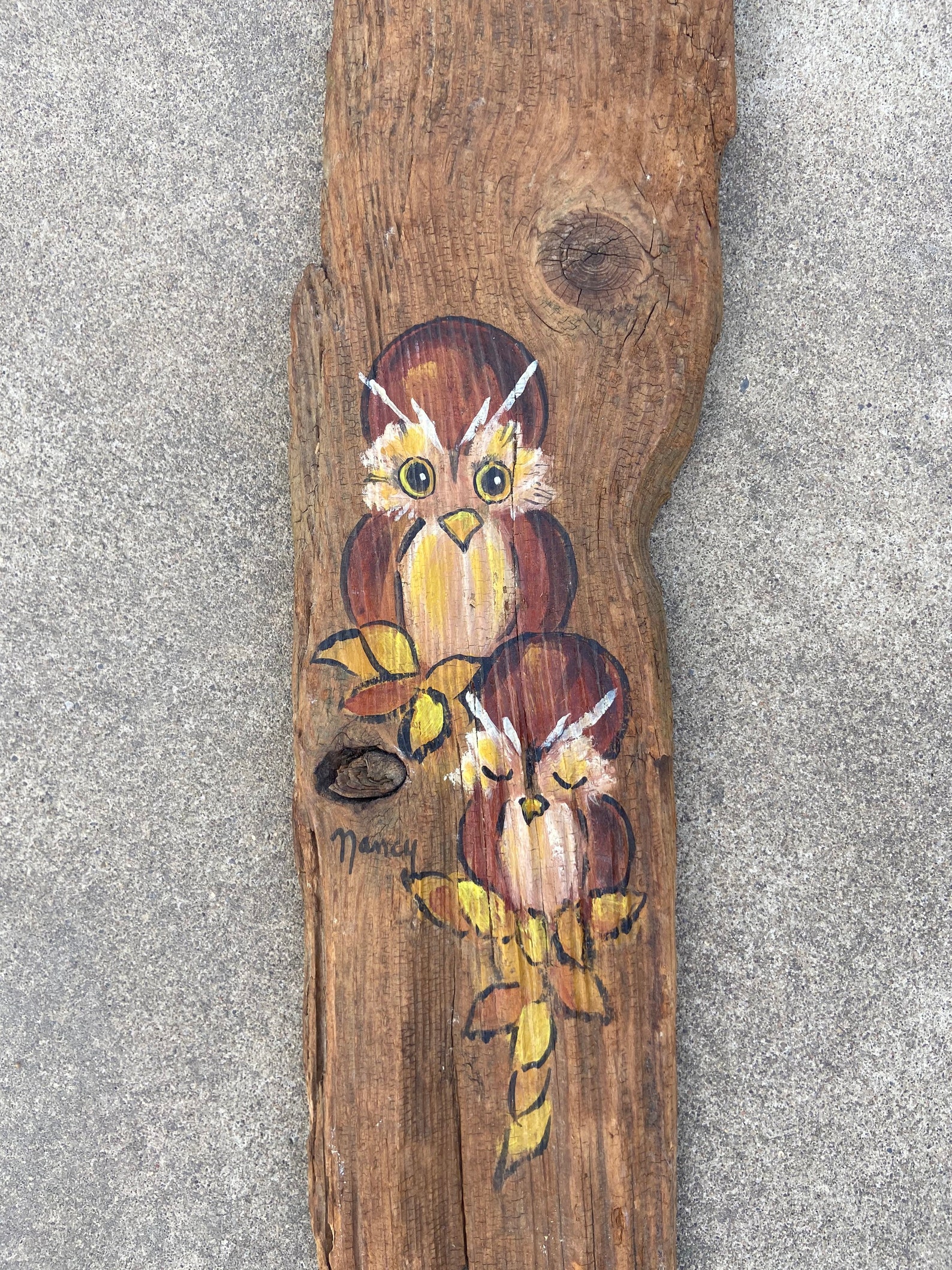 Vintage 1970s 70s Owl Painting on Salvaged Barn Wood Boho Home - Etsy
