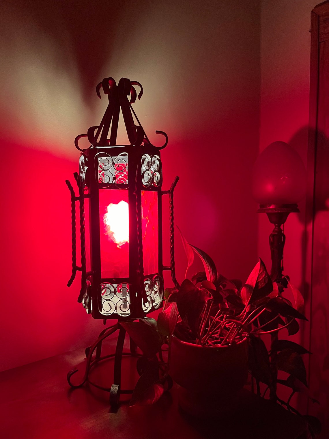 Vintage 1960s 60s Gothic Stained Glass Blood Red Iron Antique Goth ...