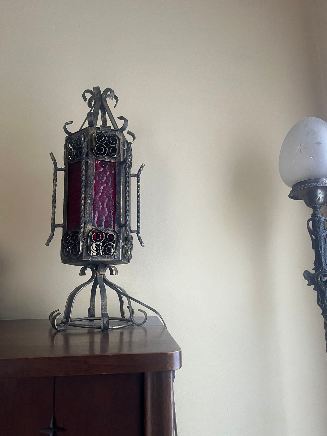 Vintage 1960s 60s Gothic Stained Glass Blood Red Iron Antique Goth ...