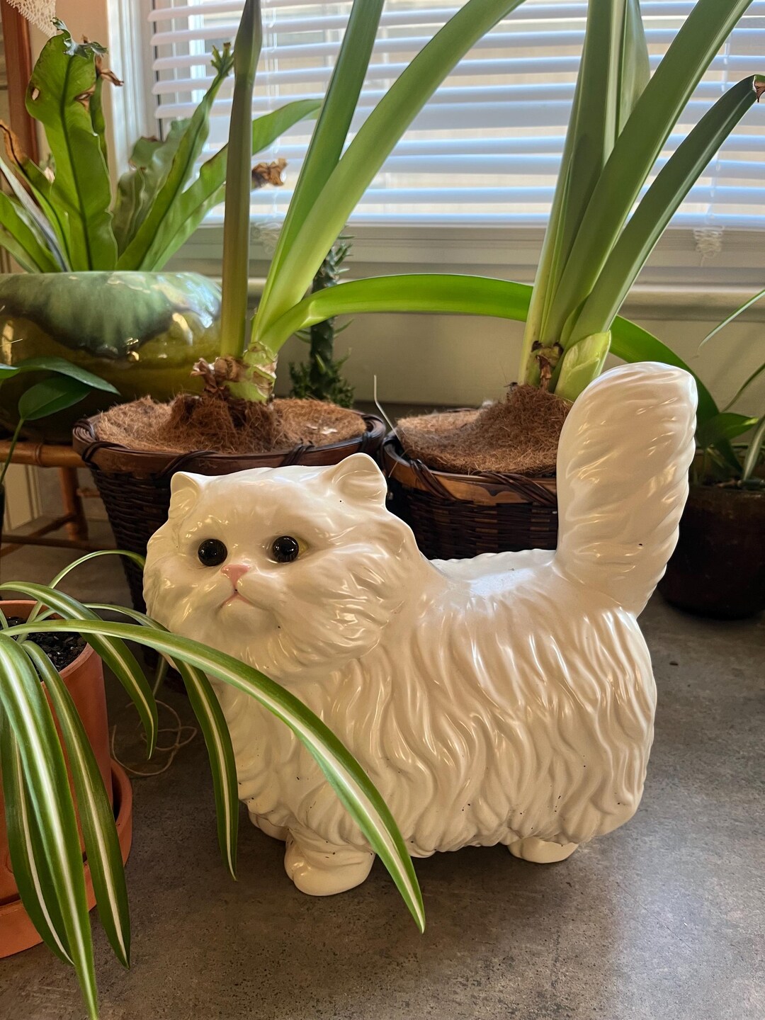 Vintage 1970s 70s Ceramic Chubby Fat Kitty Cat Porch Statue Home Decor ...