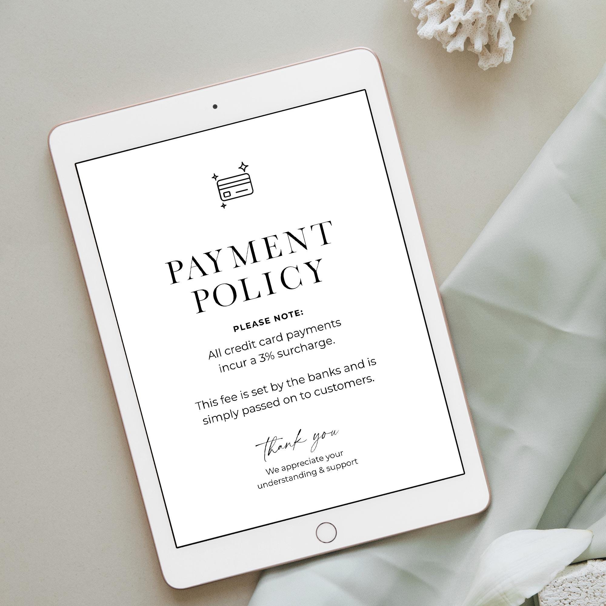 Credit Card Fee Sign | Printable Business Payment Policy Sign ...