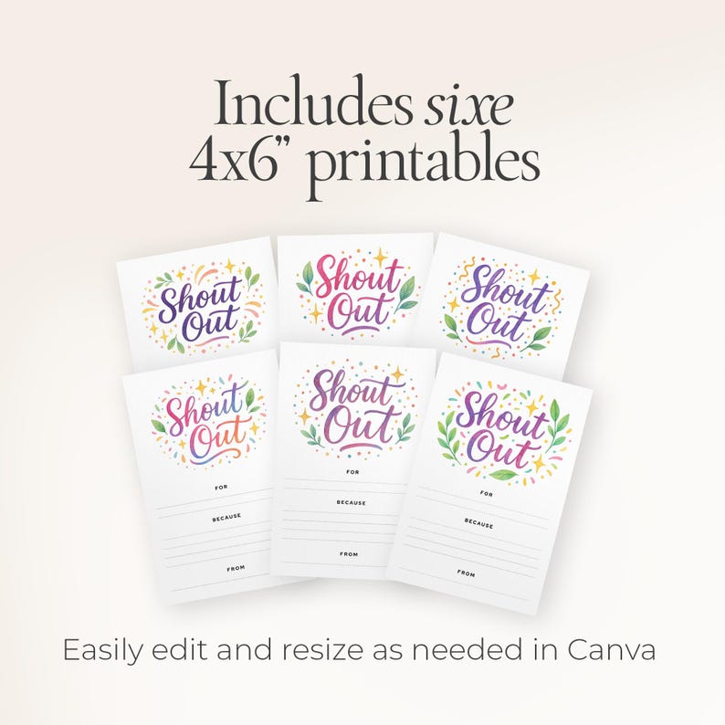Employee Shout Out Template, Printable Staff Recognition Cards, Digital ...