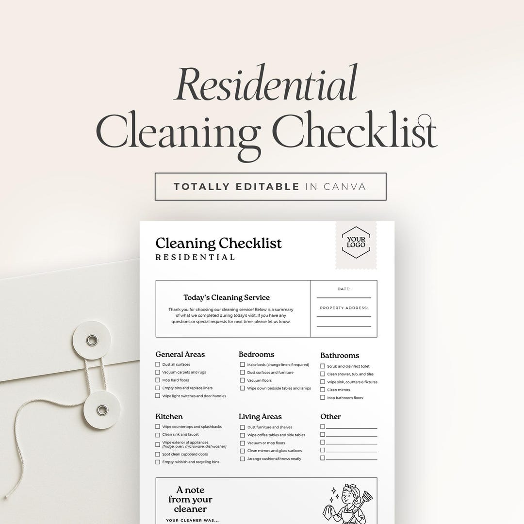 Residential Cleaning Checklist Template | Editable Canva File (US ...