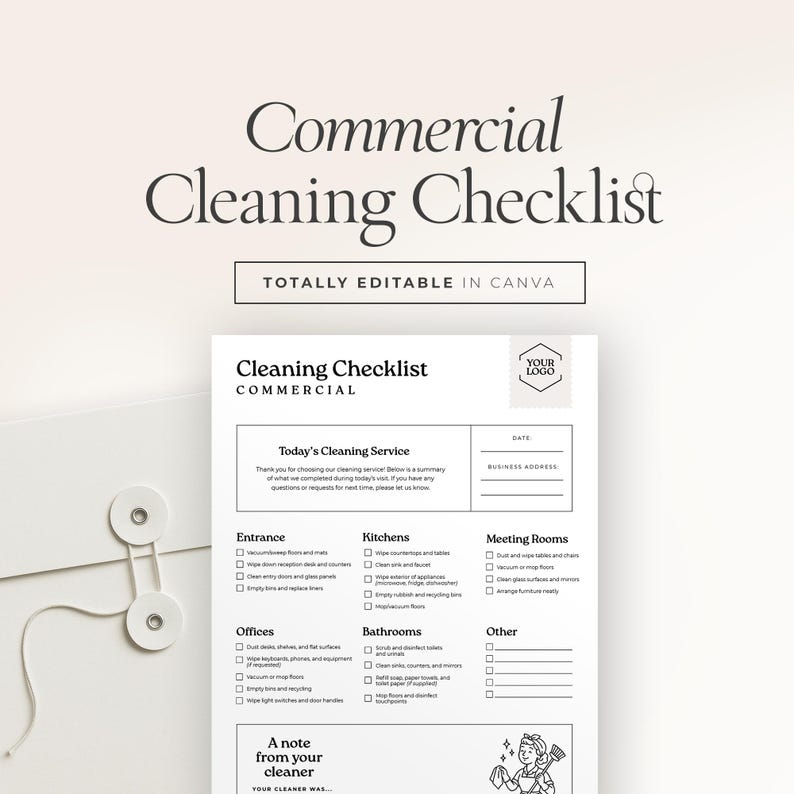 Commercial Cleaning Checklist Template | Editable Canva File (US Letter ...