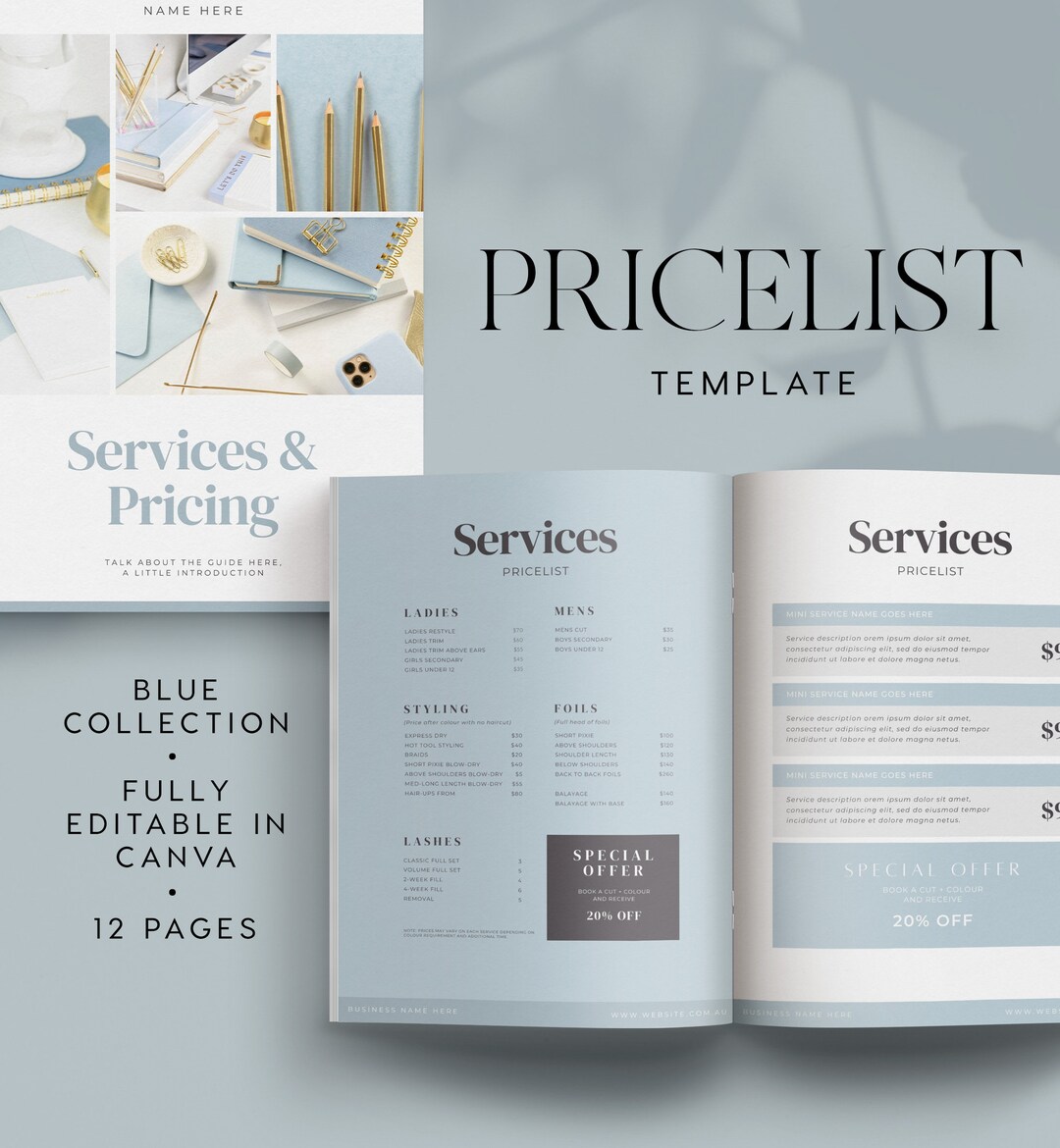 Blue Price List Template INSTANT DOWNLOAD Canva Services / - Etsy