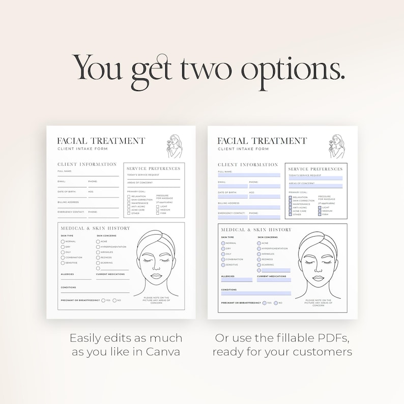 Facial Treatment Client Intake Form + Customer Agreement | Esthetician ...