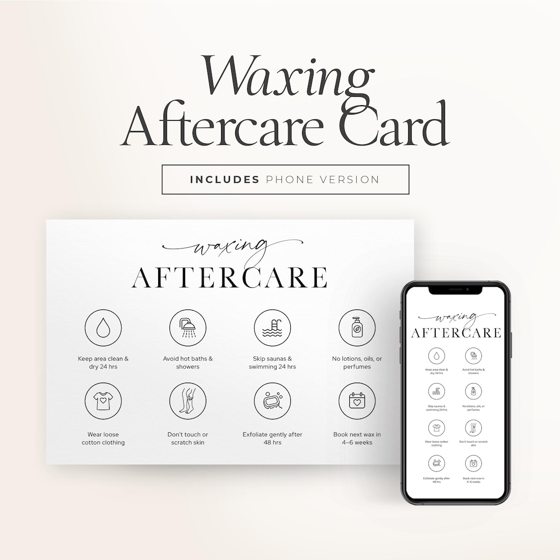 Waxing Aftercare Card | Editable Canva Template, Printable Salon ...