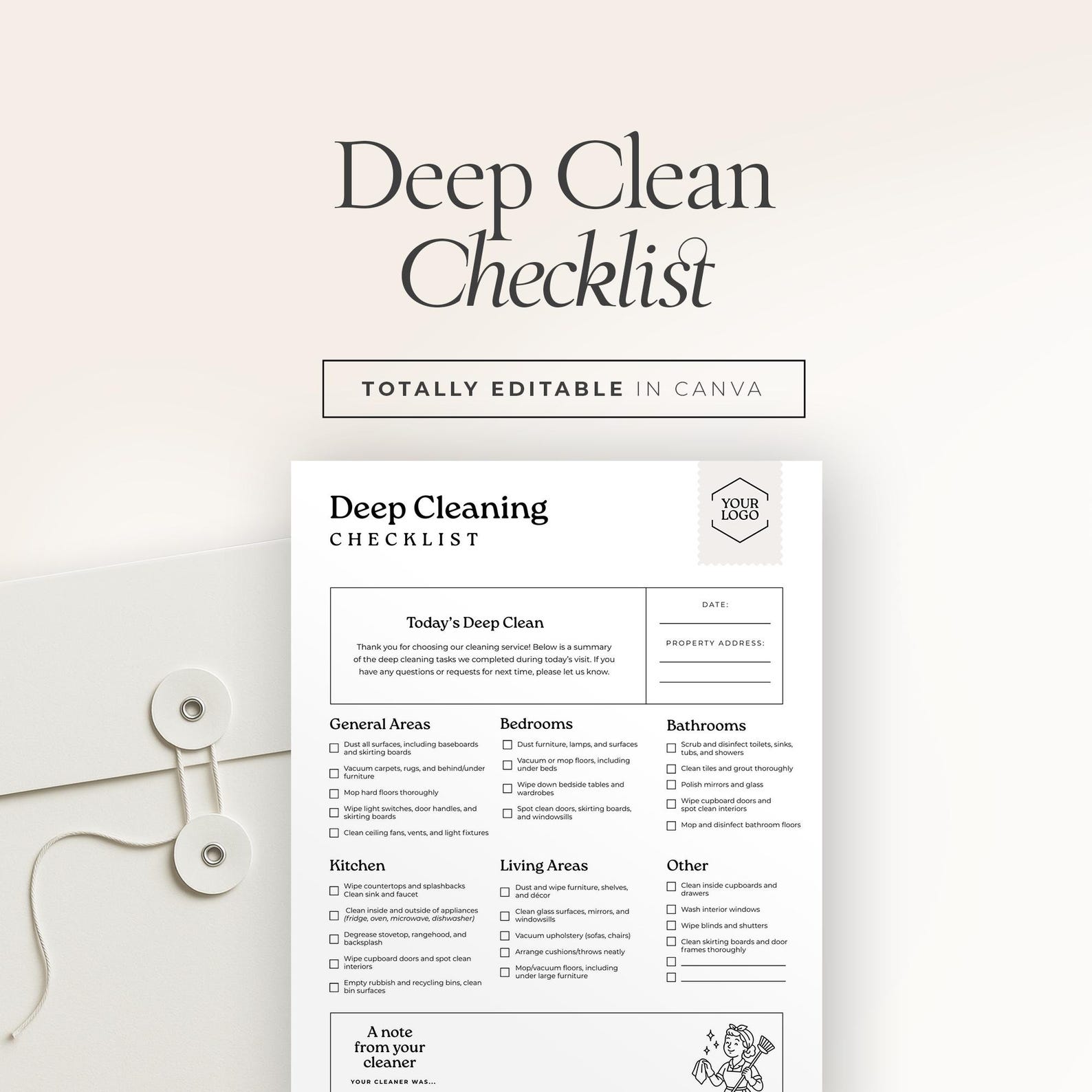 Deep Cleaning Checklist Template | Editable Canva File (US Letter ...