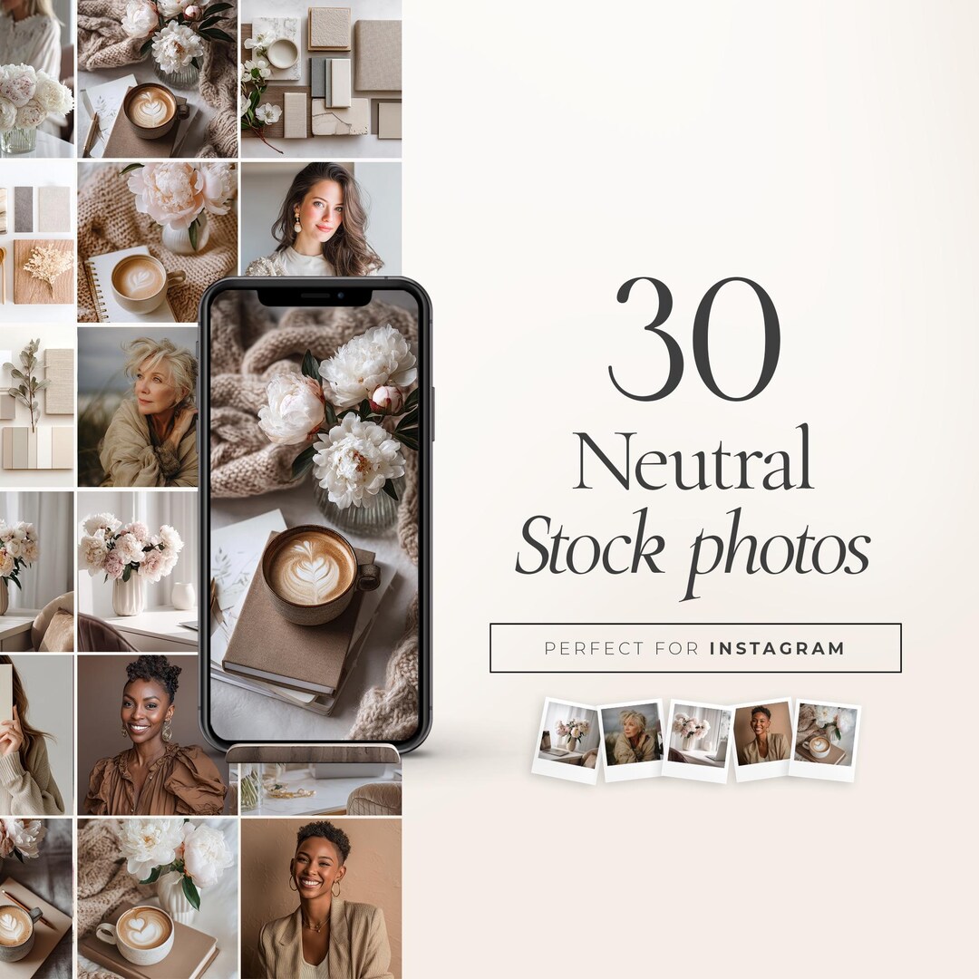 Neutral Aesthetic Stock Photos Bundle | 30 Minimal Digital Marketing ...
