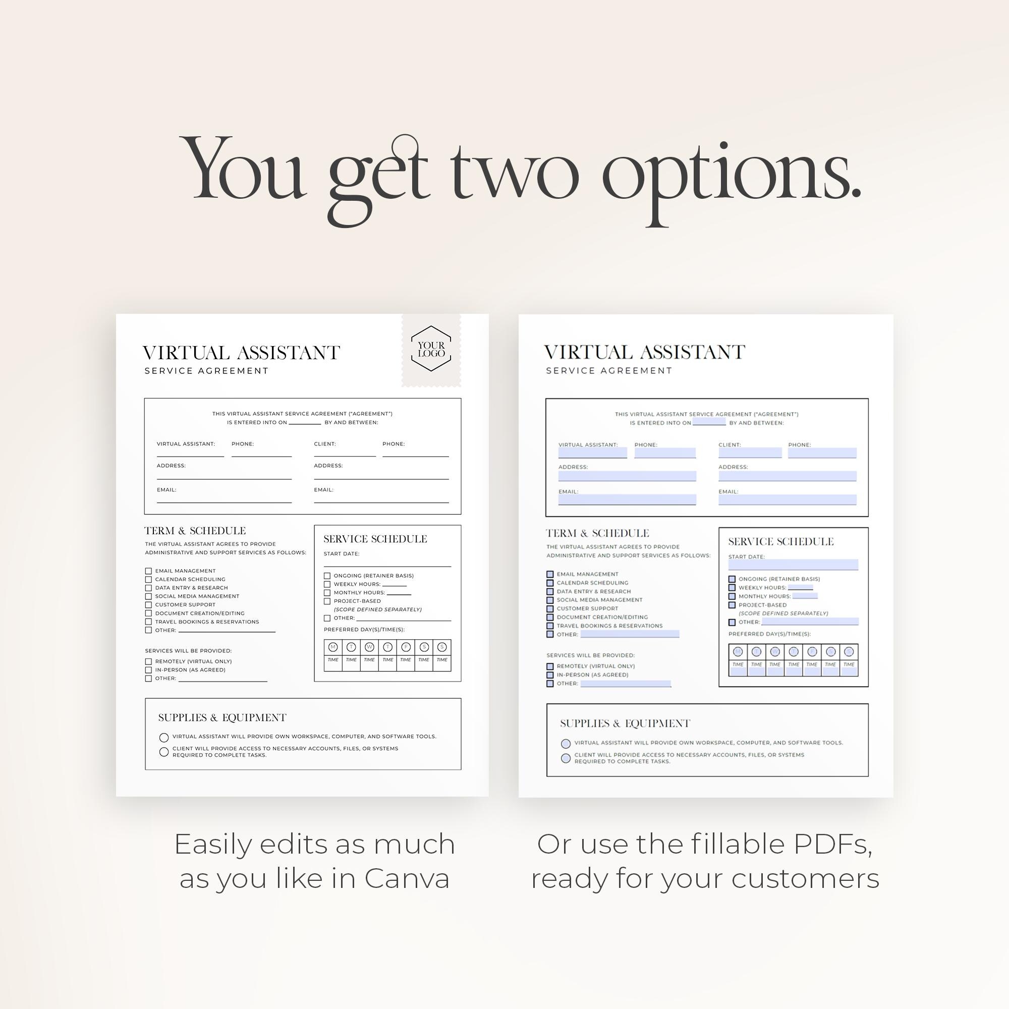 Virtual Assistant Service Agreement Template | Editable Canva ...