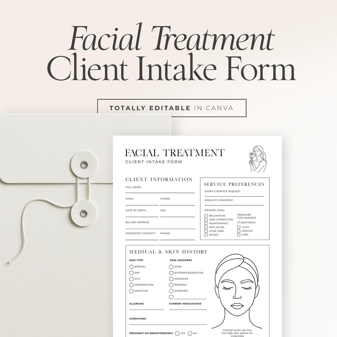 Facial Treatment Client Intake Form + Customer Agreement | Esthetician ...