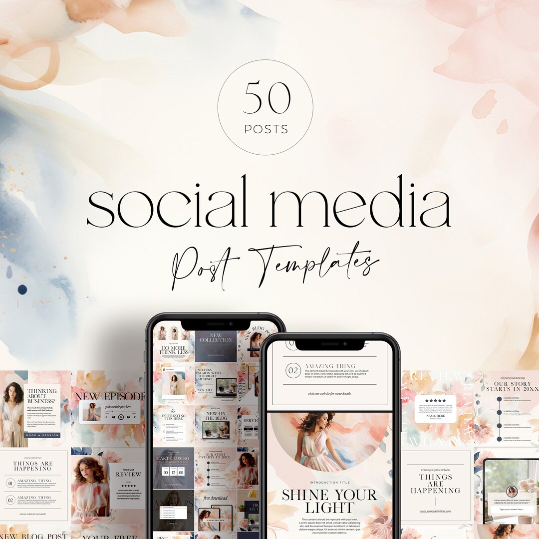Branded Social Media Post Templates 50 Pack, Aesthetic Neutral Canva ...