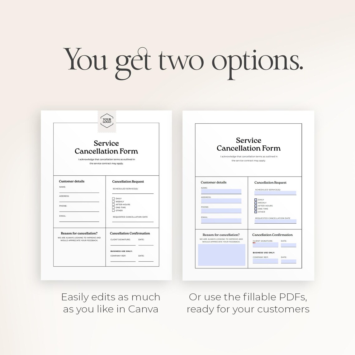 Service Cancellation Form Template | Fillable Client Cancellation Form ...